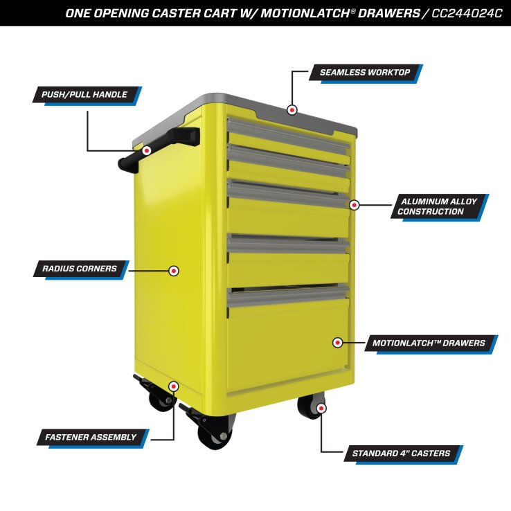 One Opening Caster Cart w/ MotionLatch® Drawers - Tool Cabinet White