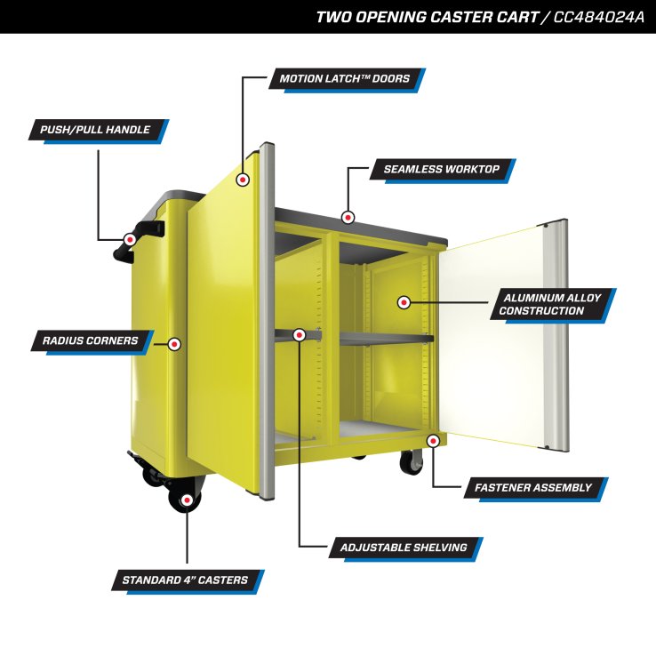 Two Opening Caster Cart - Tool Cabinet White