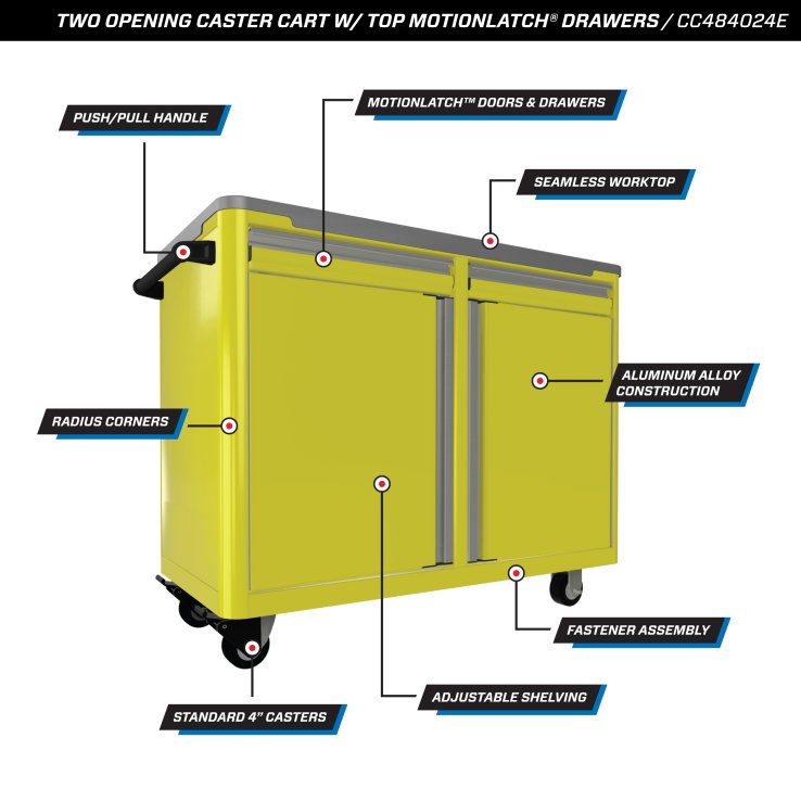 Two Opening Caster Cart w/ Top MotionLatch® Drawers - Tool Cabinet White