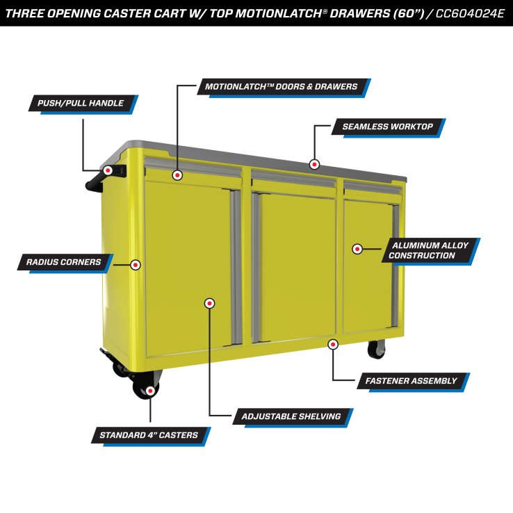 Three Opening Caster Cart w/ Top MotionLatch® Drawers (60") - Tool ...